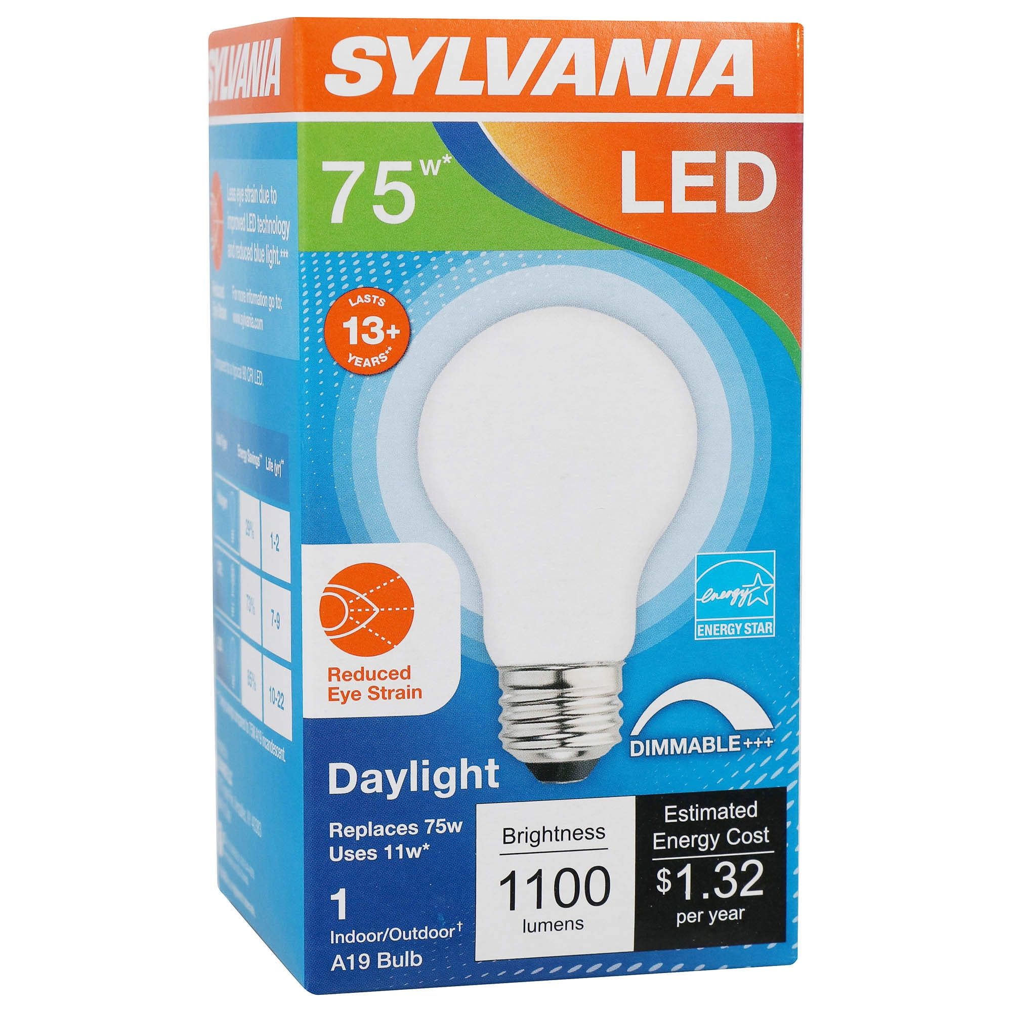 Sylvania LED A19 Reduced Eye Strain Light Bulb, 75W, Dim,Daylight, 1Pk ...
