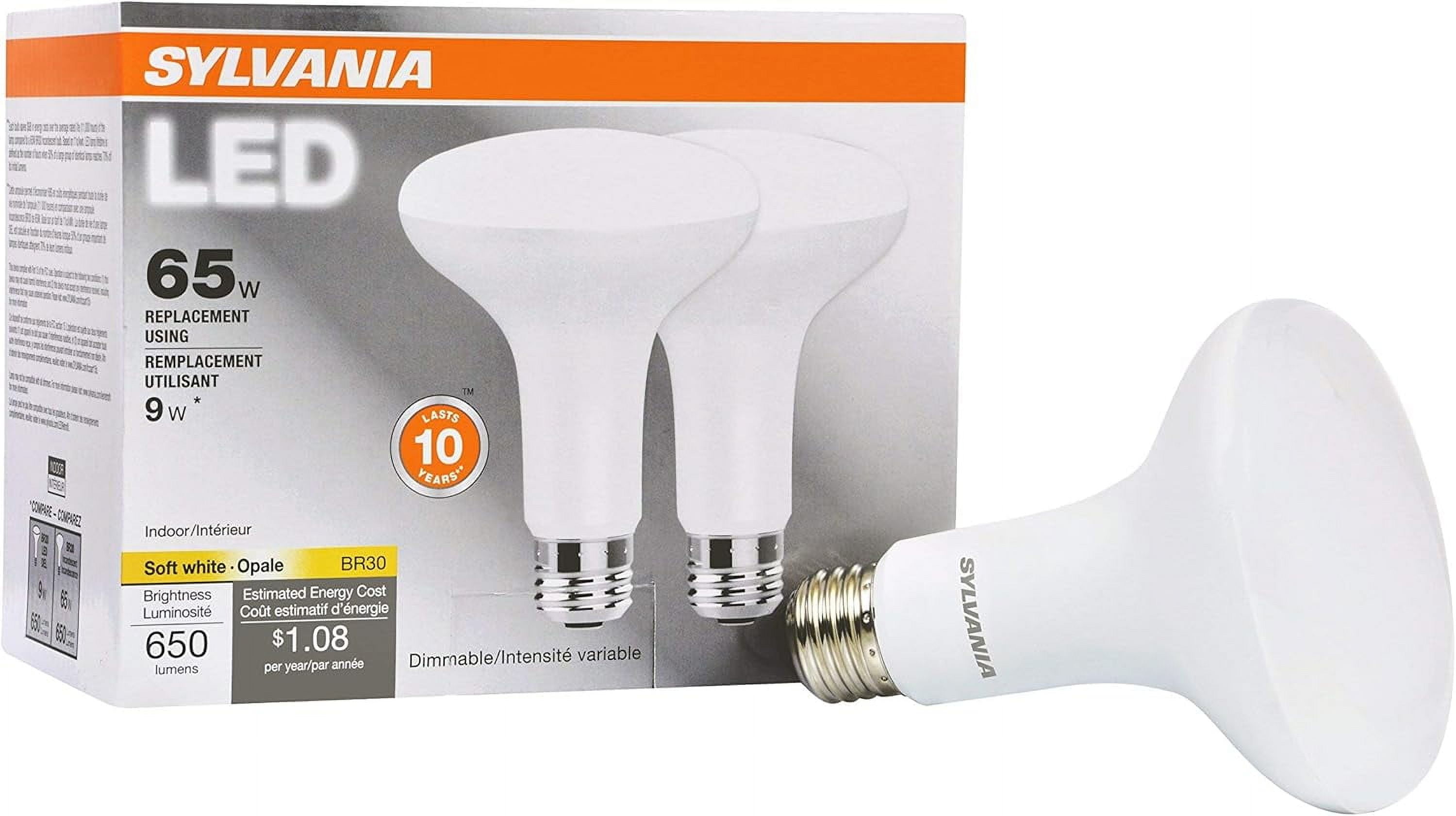 Sylvania LED Flood BR30 Light Bulb, 65W Equivalent Efficient 9W, 10 ...