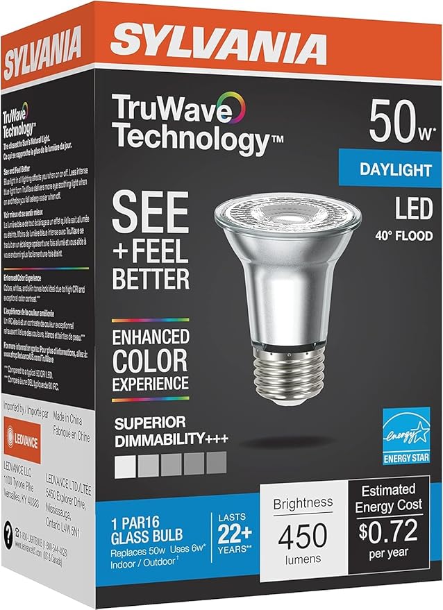 Sylvania LED TruWave Natural Series PAR16 Light Bulb, 50W Equivalent ...
