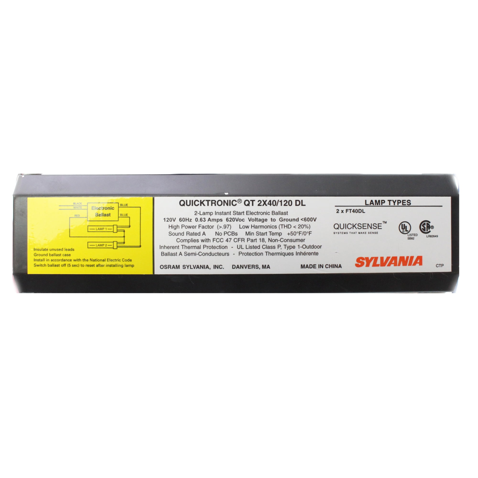 Sylvania QT2X40/120-DL Fluorescent Ballast, 2-Lamp, FT40DL, 40W DL40 ...