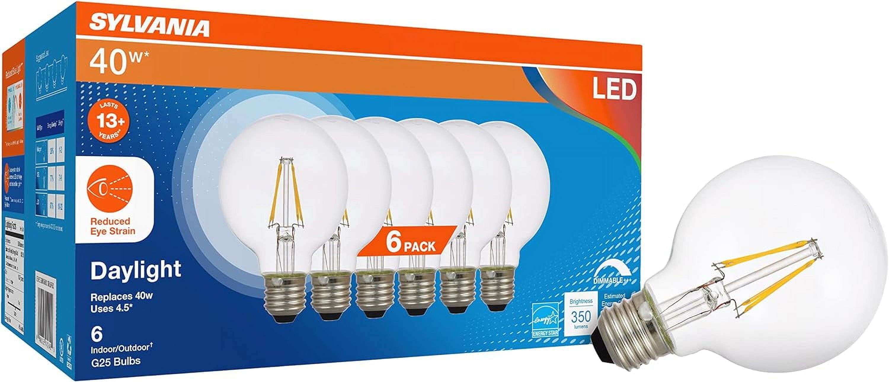 Sylvania Reduced Eye Strain G25 Globe LED Light Bulb, 40W = 4.5W, 13 ...
