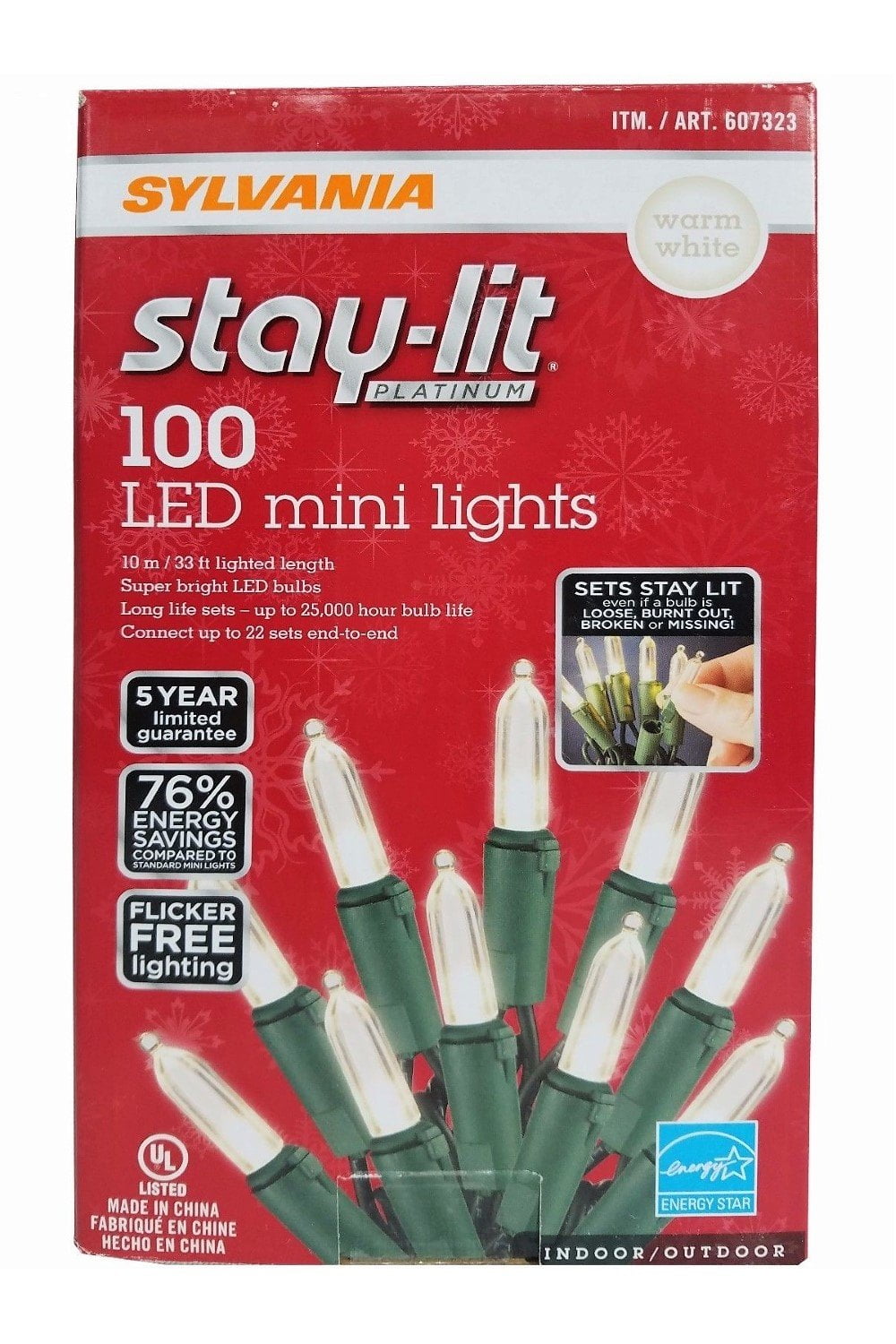 ENERGY STAR Sylvania Stay-Lit Platinum 100 LED Mini Lights, Warm White ...