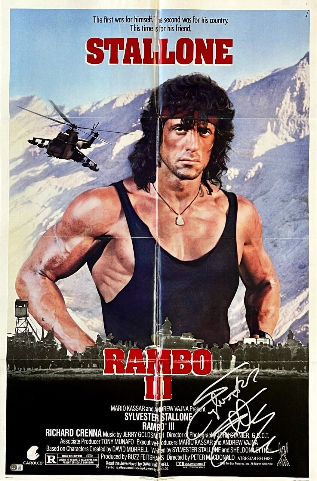 Sylvester Stallone Signed Rambo III Original Movie 27x41 Poster Beckett ...