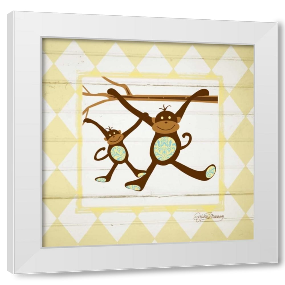 Sylvia Murray 12x12 White Modern Wood Framed Wall Art Titled - Monkeys ...