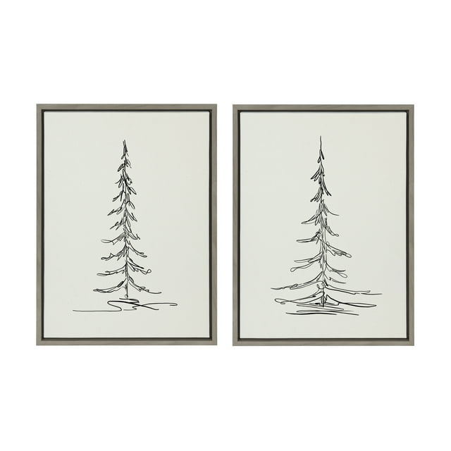 Sylvie Minimalist Evergreen Trees 18 in x 24 in Framed Painting Canvas ...