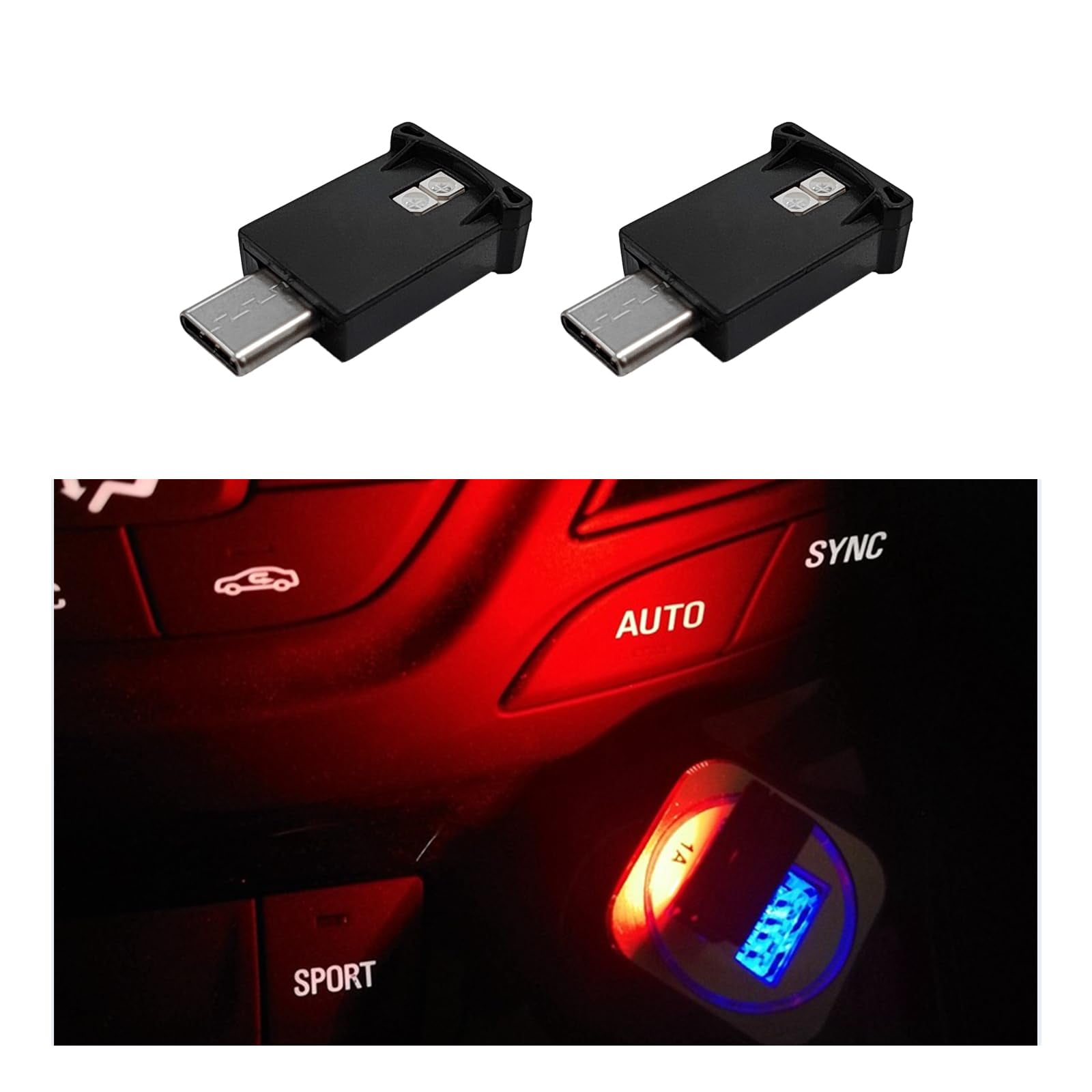 Sylvil 2 PCS USB DHF10 Type C LED Ambient Light, 8 Colors RGB Dynamic Gradient Brightness ...