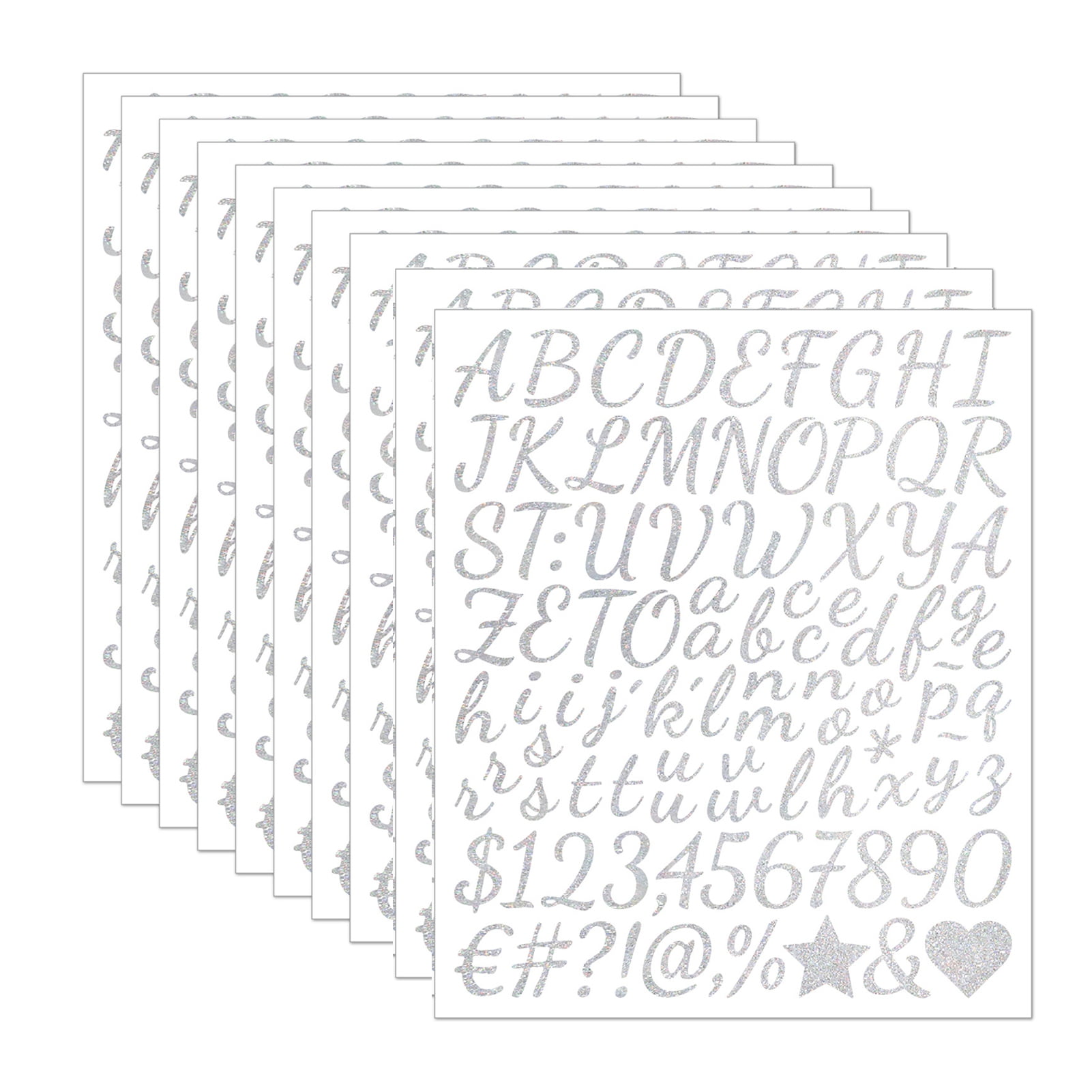 Sylvtty 10 Sheets Glitter Letter Stickers Self Adhesive Waterproof ...