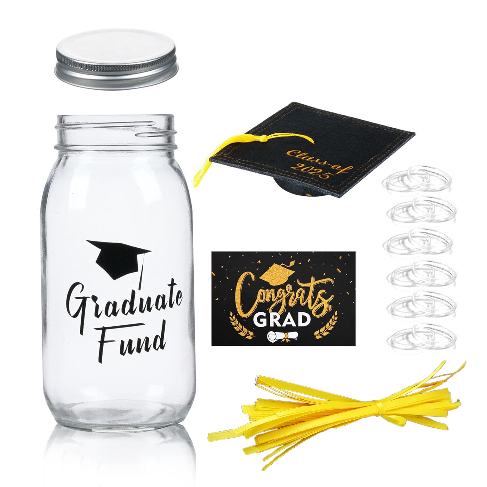 Sylvtty 2025 Graduation Jar Decoration Glass Mason Jar with Grad Hat ...