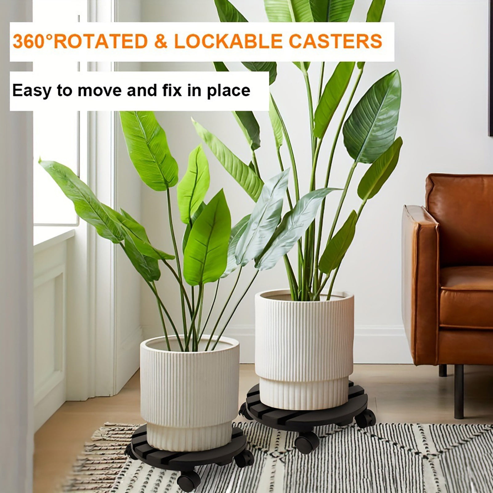 Sylvtty 2Pcs Plant Roller Stand with Lockable 360° Rotating Wheels Wood ...