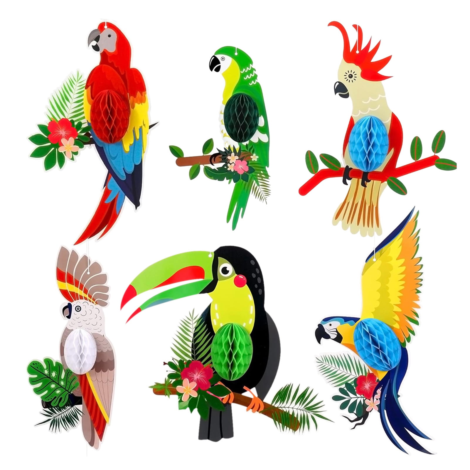 Sylvtty 6 Pcs Parrot Honeycomb Paper Cutouts Tropical Birds Honeycomb ...