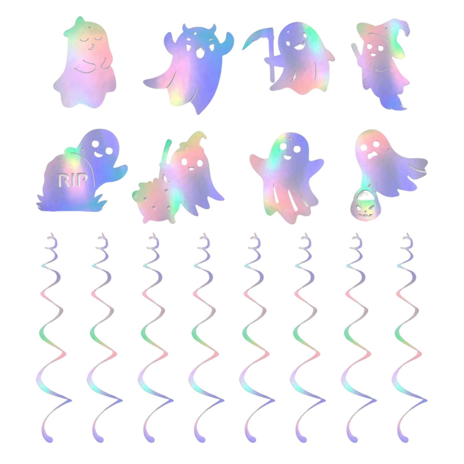 Sylvtty 8 Pcs Iridescent Ghost Hanging Swirls Cute Shinny Foil Ghost ...