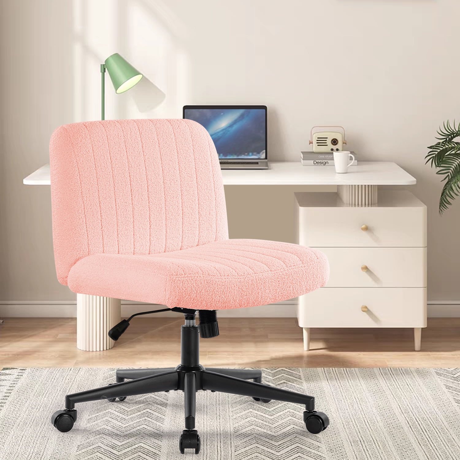 Sylvtty Office chair with wheels, armless office chair, Teddy velvet ...
