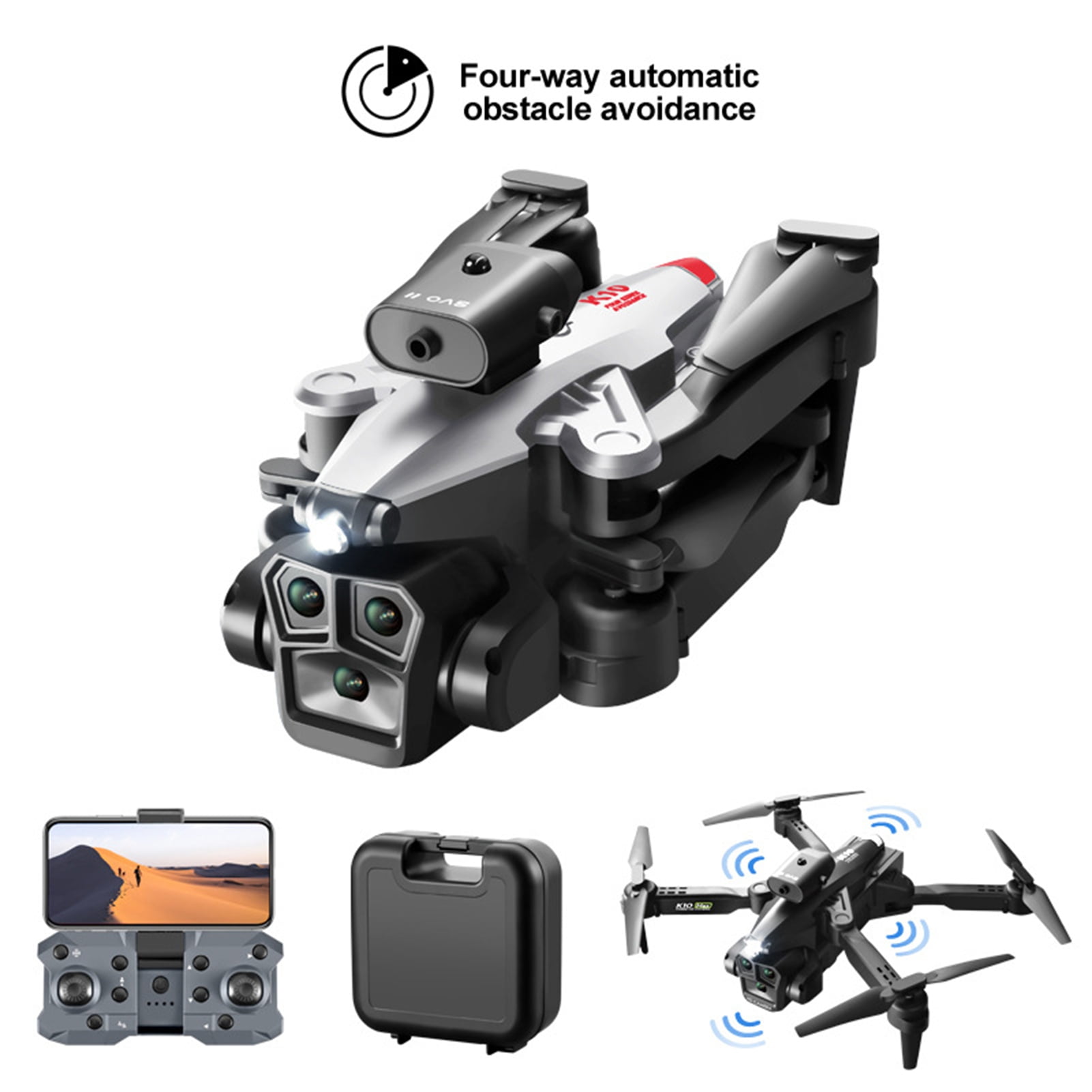 Sylvtty Remote Control Drone with 4K Three Cameras Obstacle Avoidance ...
