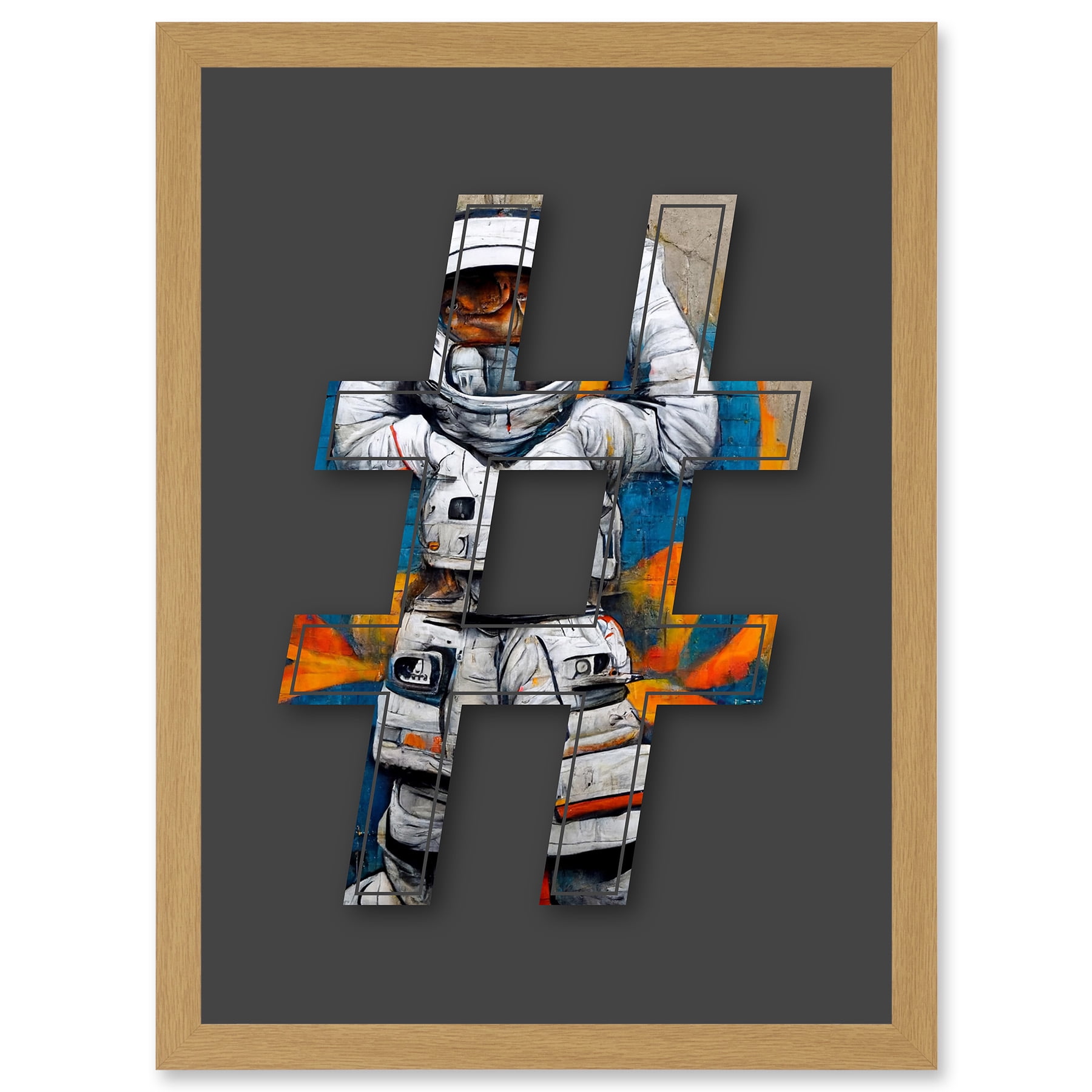 Symbol # Hashtag Pound Sign Bright Astronaut Decorative Graffiti Mural ...