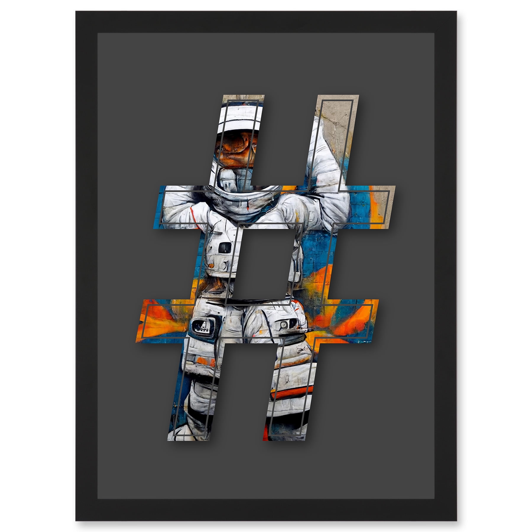 Symbol # Hashtag Pound Sign Bright Astronaut Decorative Graffiti Mural ...