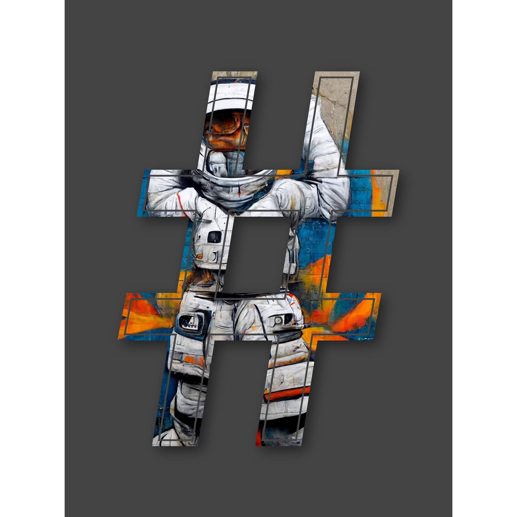 Symbol # Hashtag Pound Sign Bright Astronaut Decorative Graffiti Mural ...