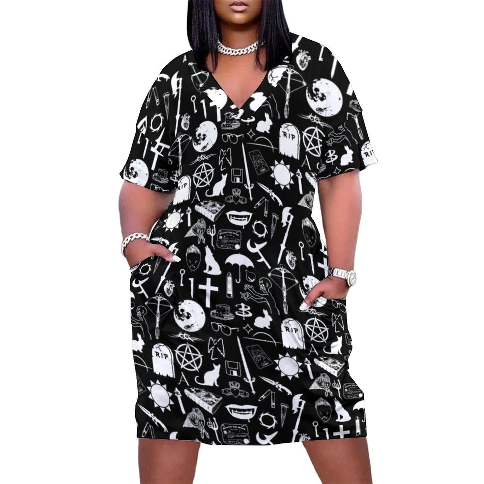 Symbology-vestido blanco holgado con bolsillos para mujer ropa de noche ...