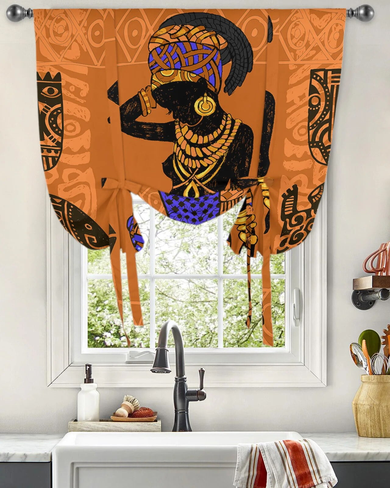 Symbols African Woman Window Curtain for Living Room Bedroom Balcony ...