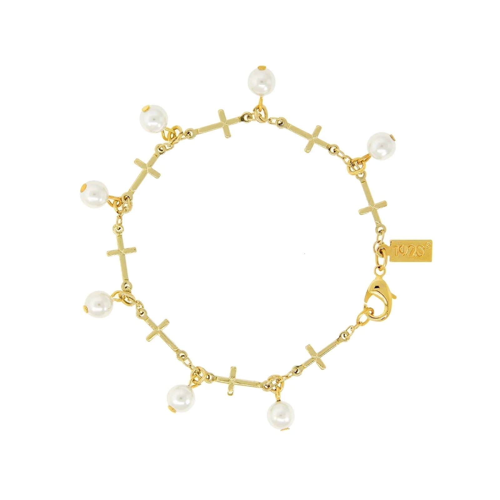 Symbols Of Faith Multi Cross Faux Pearl Link Bracelet - Walmart.com