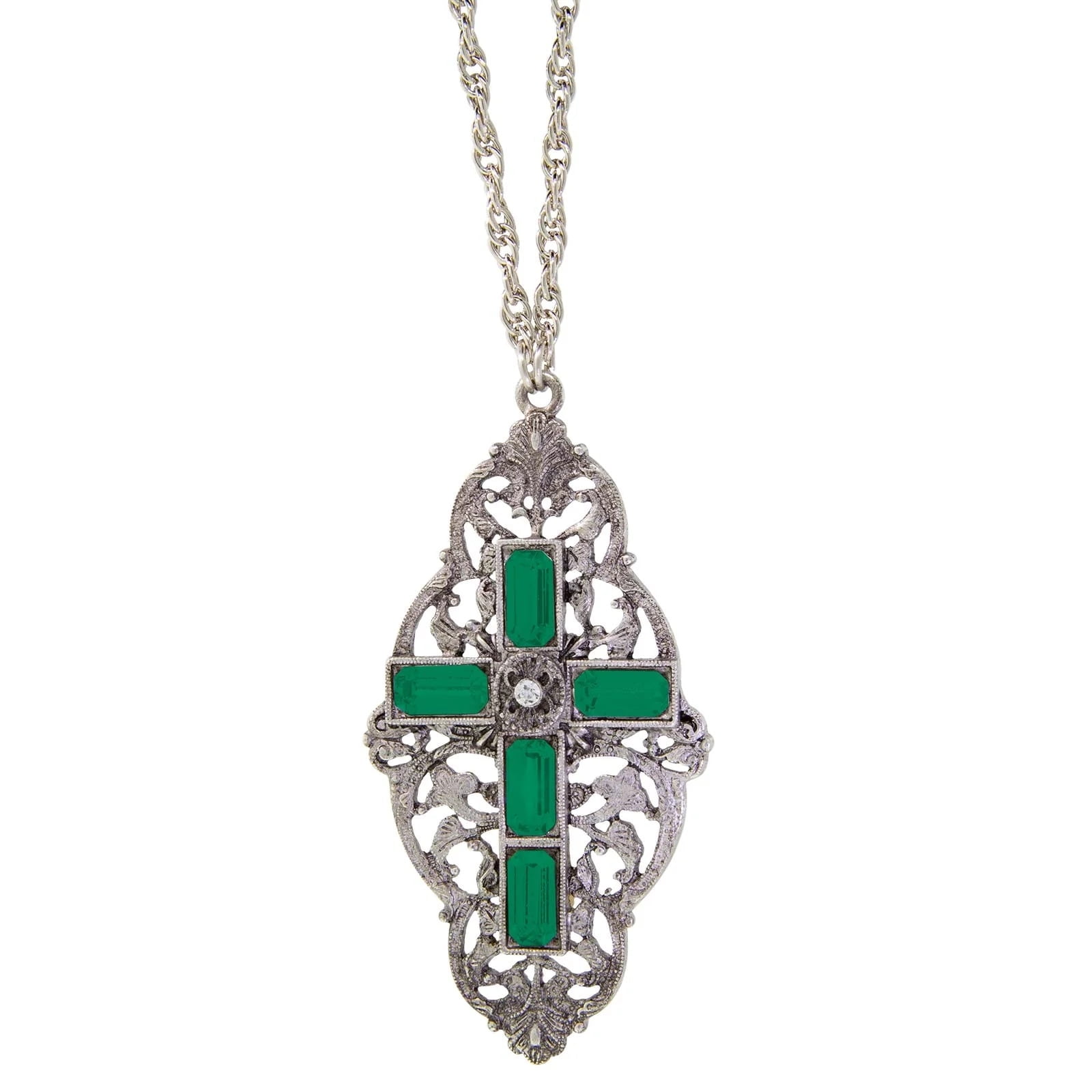 Symbols Of Faith Pewter Stone Cross Pendant Necklace 28 - Walmart.com