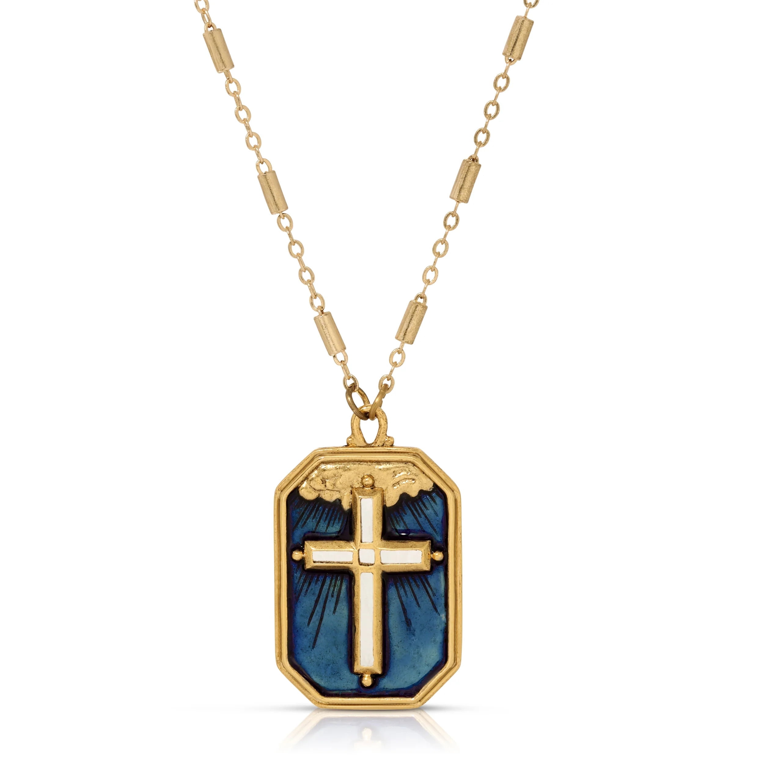 Symbols Of Faith Radiant Cross In The Blue Sky Enamel Pendant Necklace ...