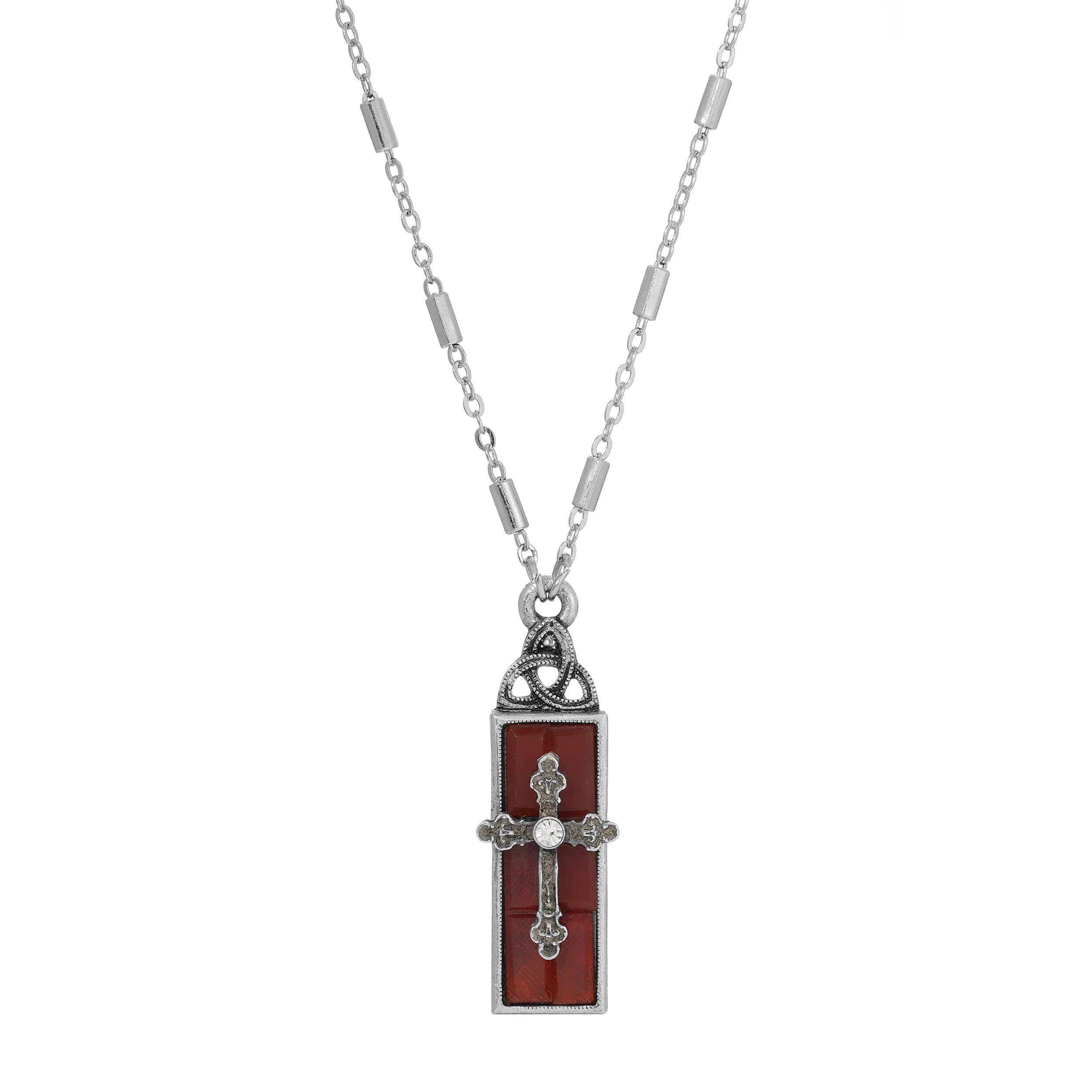 Symbols Of Faith Triquetra Glass Bar Cross Pendant Necklace 18L ...