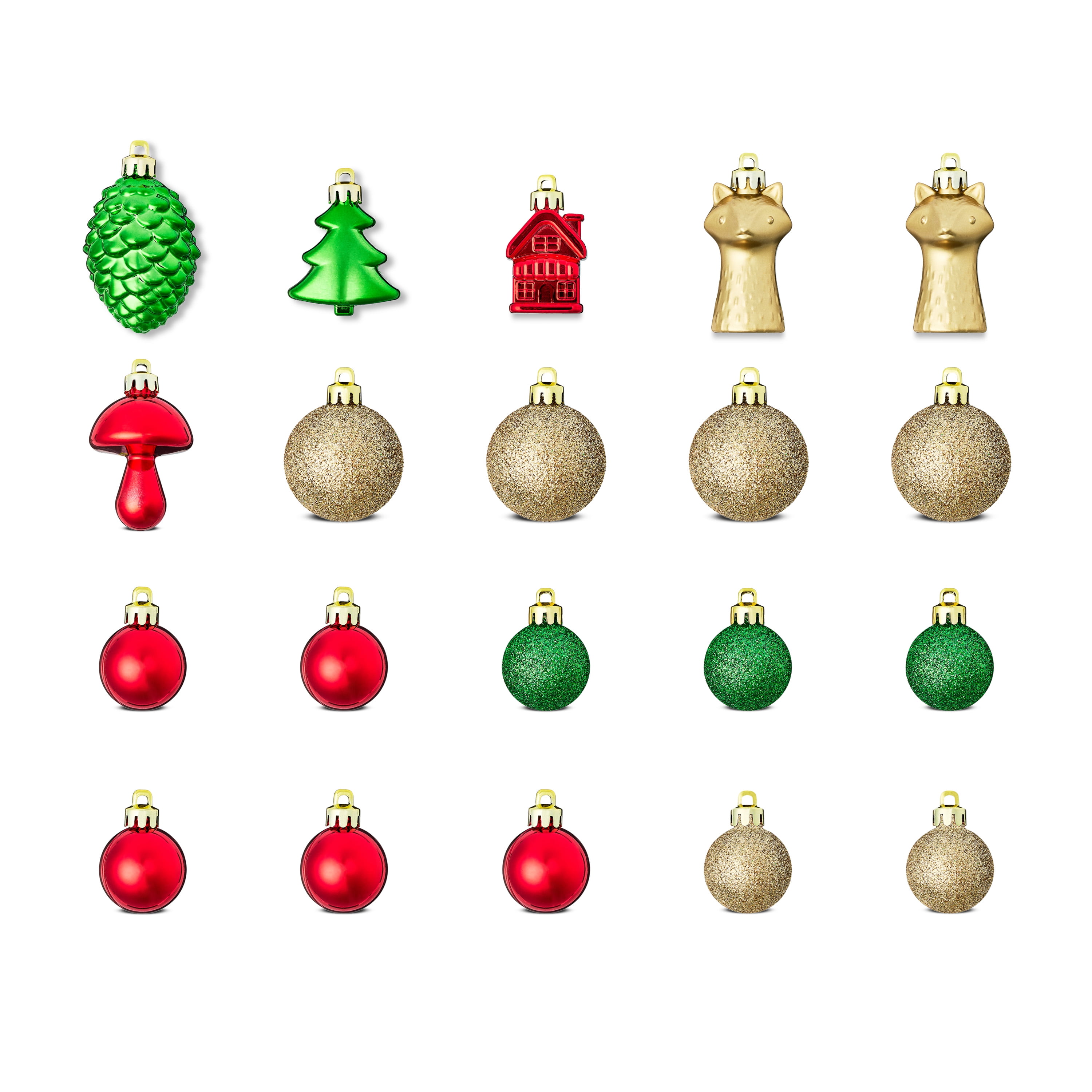 Symbols of Christmas Shatterproof Mini Ornaments, Red, Gold & Green, 1. ...
