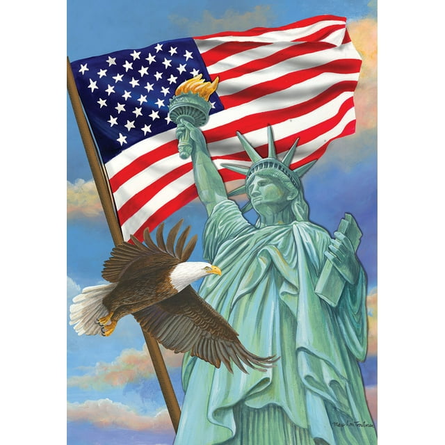 Symbols of Freedom Patriotic Garden Flag Statue of Liberty Eagle 12.5 ...