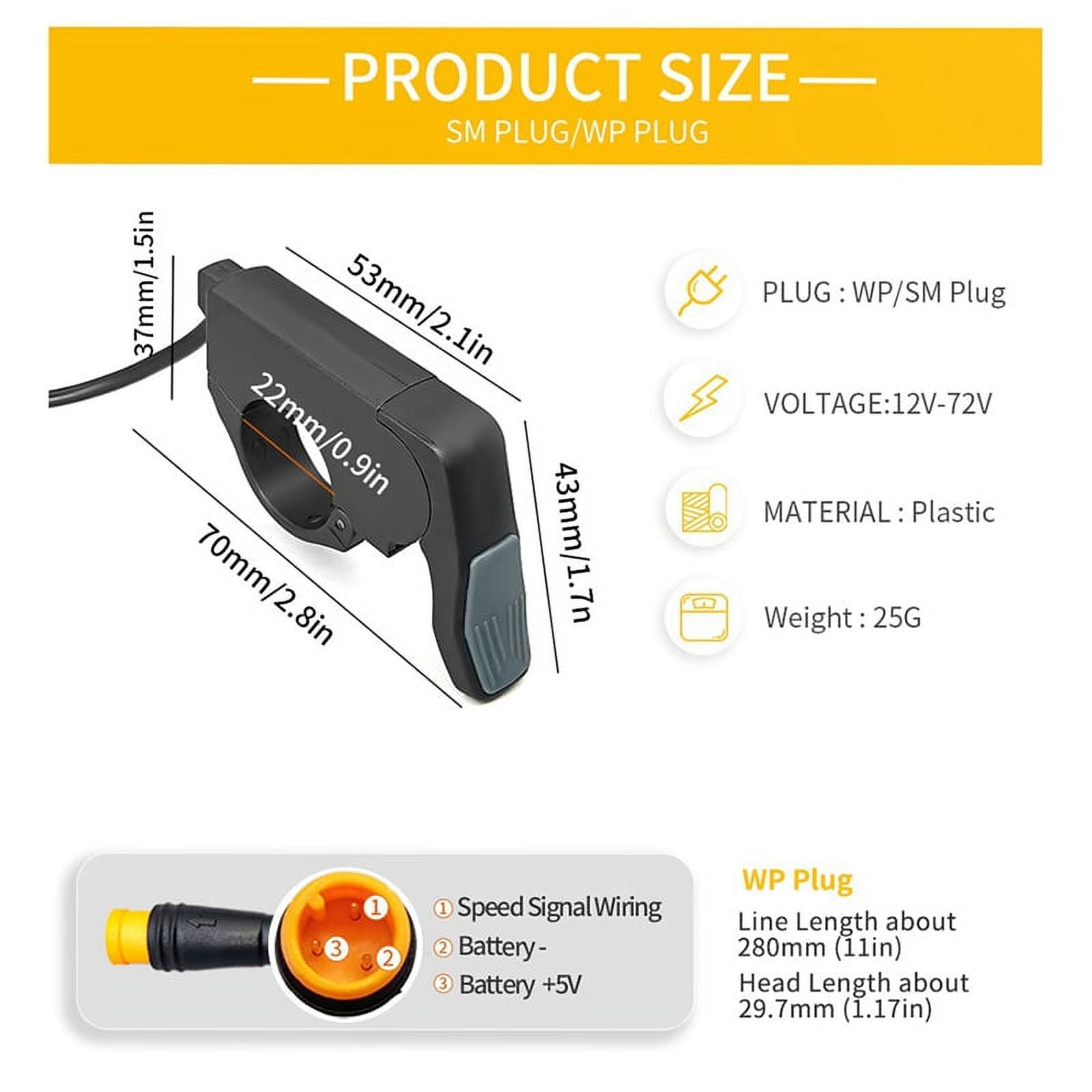 Symkmb 12-72VThrottle Electric Scooter Bicycle Thumb Throttle ...