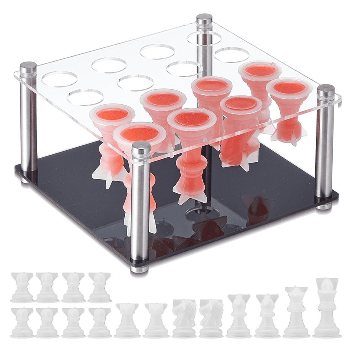 Symkmb Chess Piece DIY Kit Include 1 Chess Piece Holder and 16 Chess ...