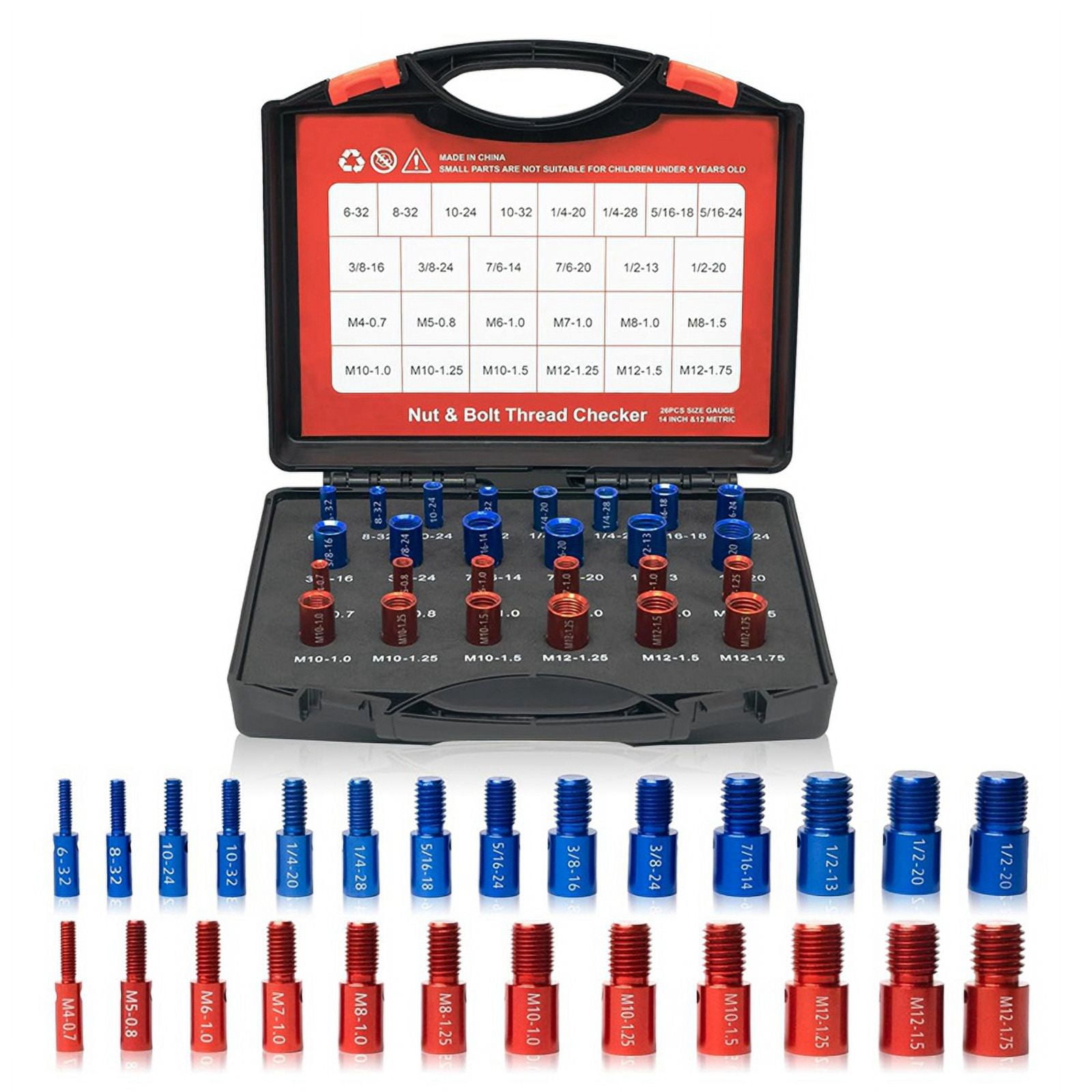 Symkmb Nut and Bolt (Red & Blue) Nut and Bolt Size Gauge- 14 Inch & 12 ...