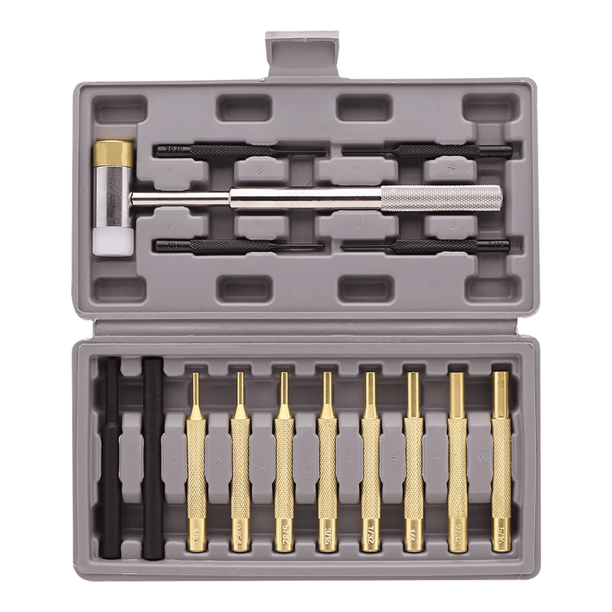 Symkmb Professional Roll Pin Punch Set & Hammer -With Brass, Steel, Plastic Punches and ...