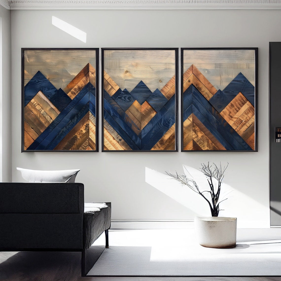 Symmetric Wood Mountain Abstract Wall Art Set 3 Unframed Paper Print ...