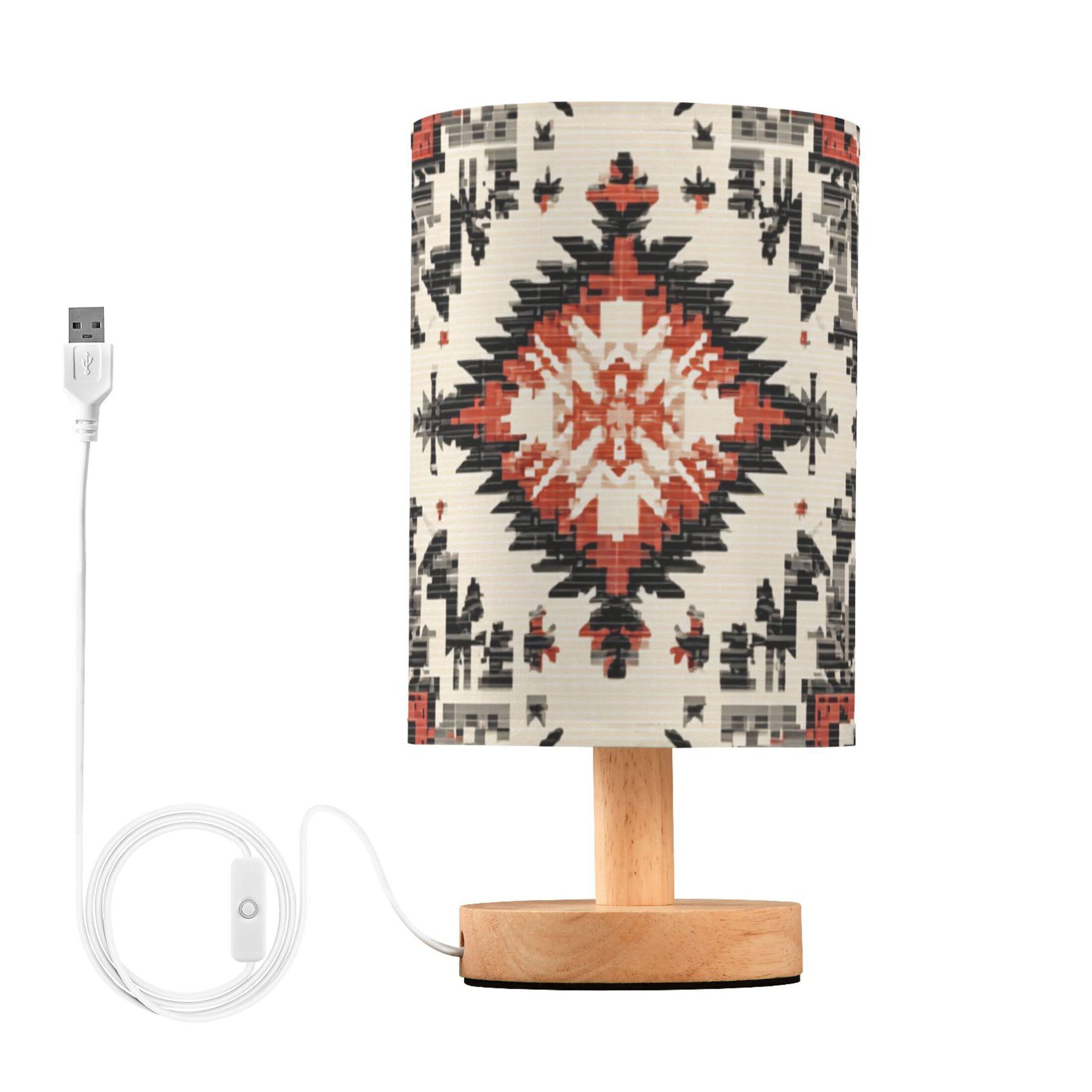Symmetrical Abstract Geometric Print Table Lamp with USB Port LED Warm ...