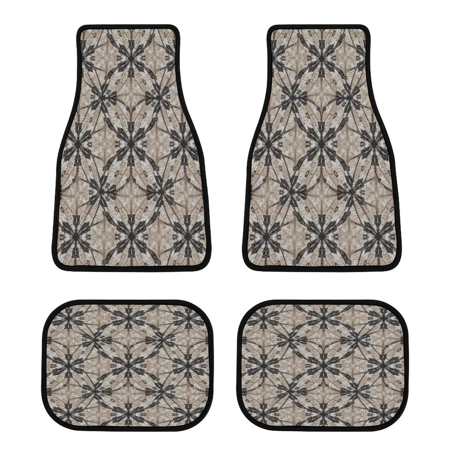 Symmetrical Beige Black Floral Pattern Design Car Floormat Heavy Duty ...