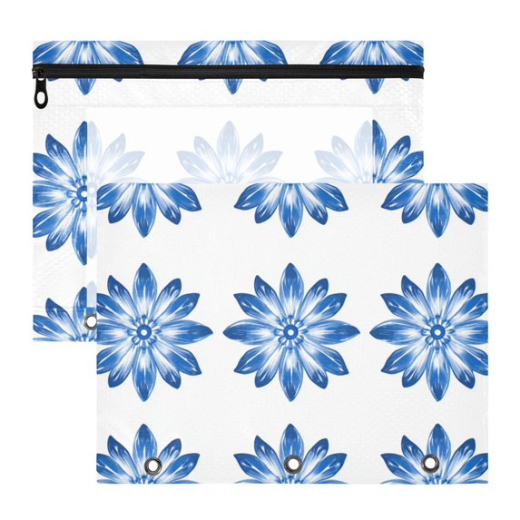 Symmetrical Blue Daisy Flowers 3-Ring Binder Pouches A4 Size Zipper ...