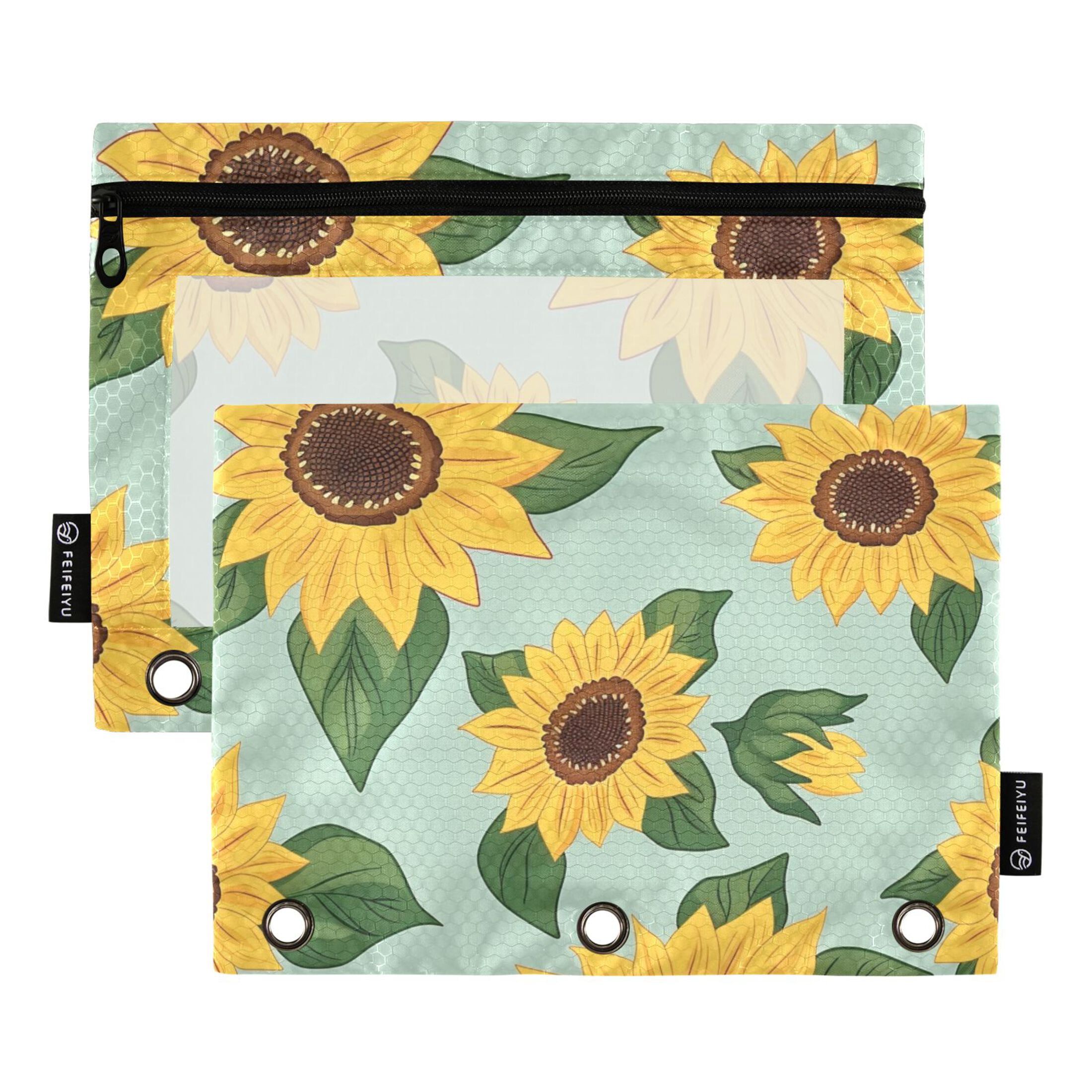 Symmetrical Blue Daisy Flowers Binder Pouches Zipper Pocket Document ...