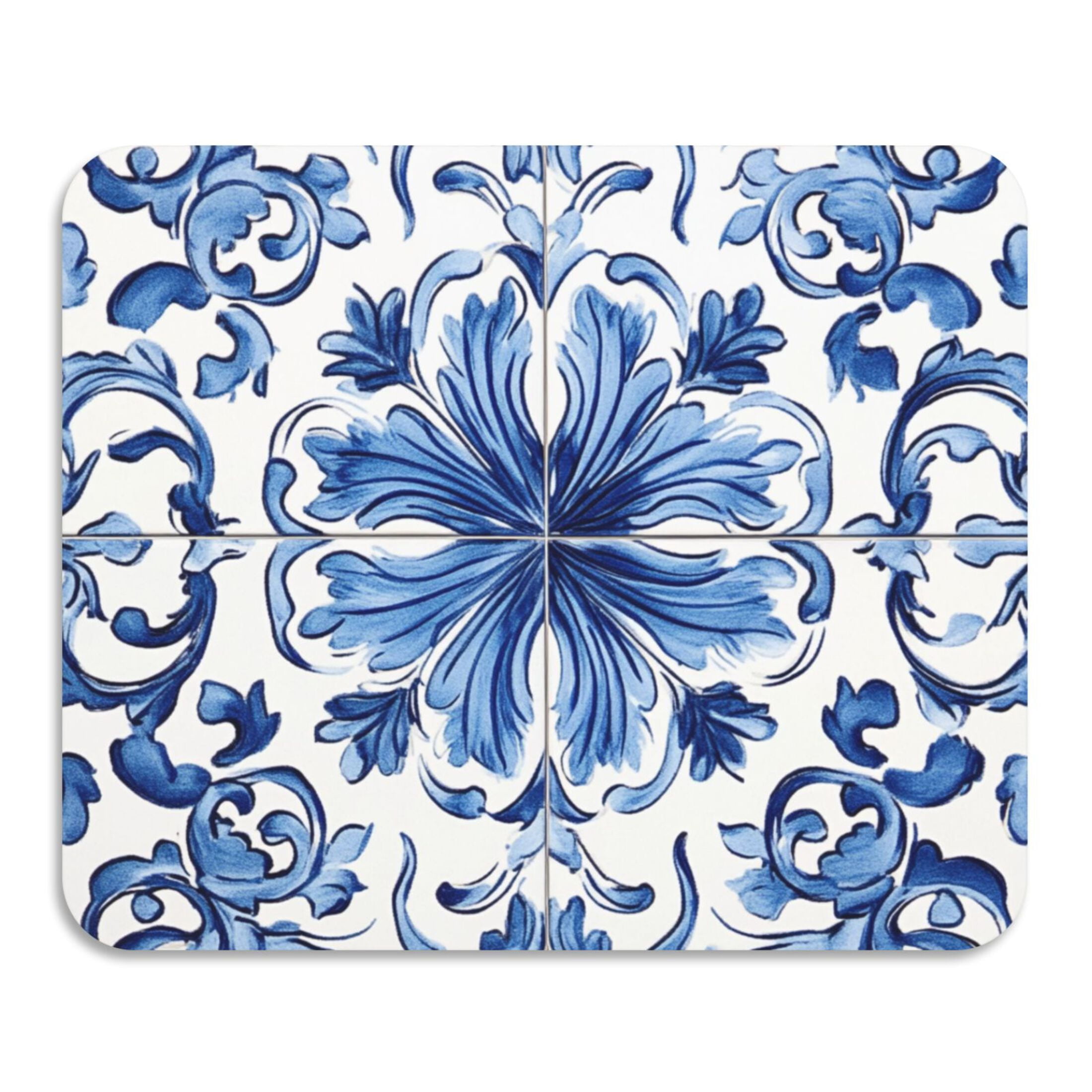 Symmetrical Blue Flower Patten Tile Diatomite Dish Drying Mat Drain Pad ...