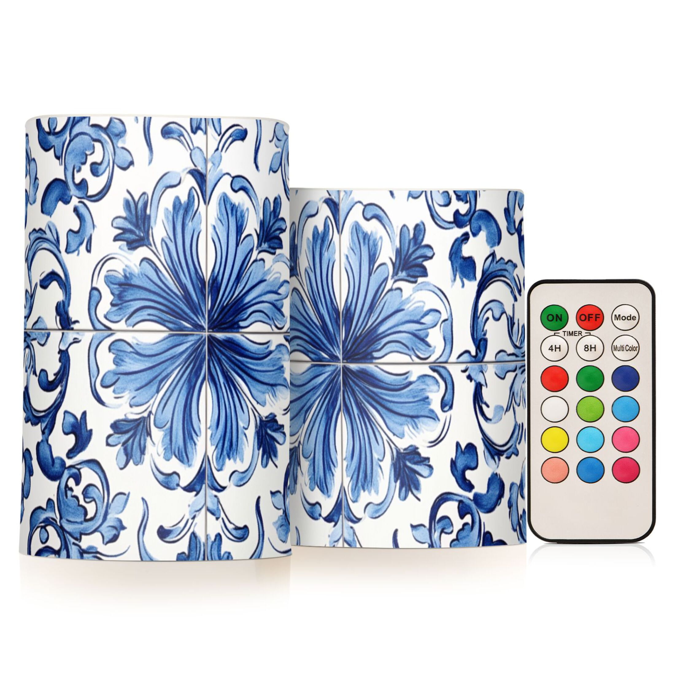 Symmetrical Blue Flower Patten Tile Flickering Flameless Candles LED ...