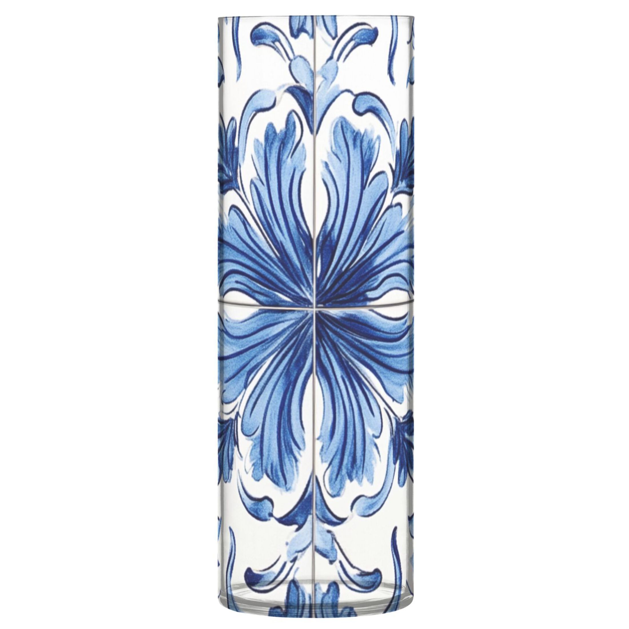 Symmetrical Blue Flower Patten Tile Plastic Cylinder Vase Translucent ...