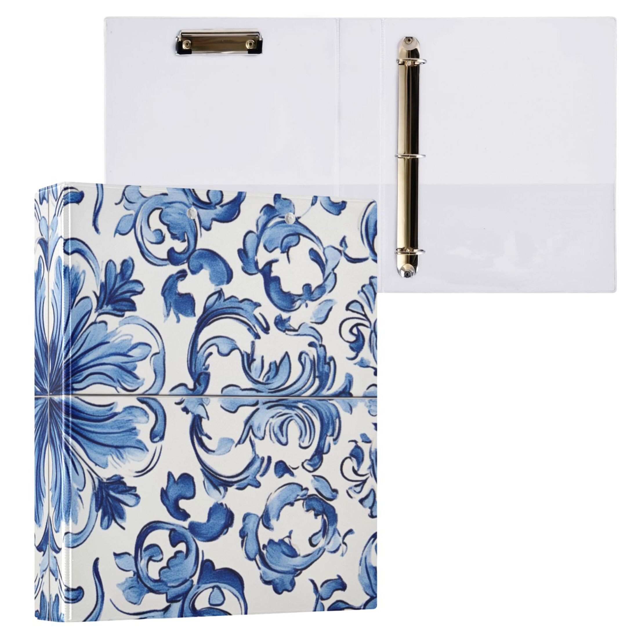 Symmetrical Blue Flower Patten Tile Round Ring Binder 3 Rings 1.5 ...