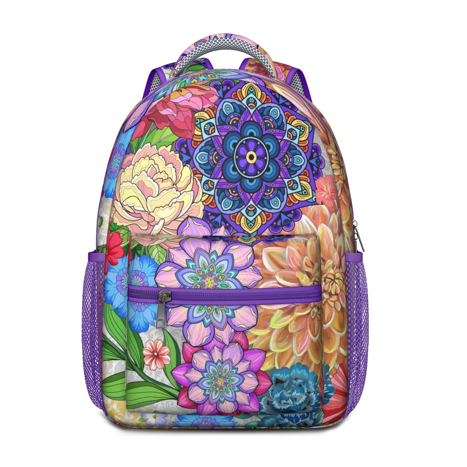 Symmetrical Floral Waterproof Bookbag - Ergonomic Support & Durable for ...