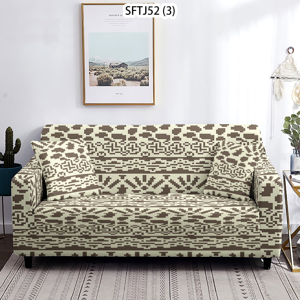 Symmetrical Graphics Beige Cover Sofa L Shape Anti-Dust Corner Shaped ...