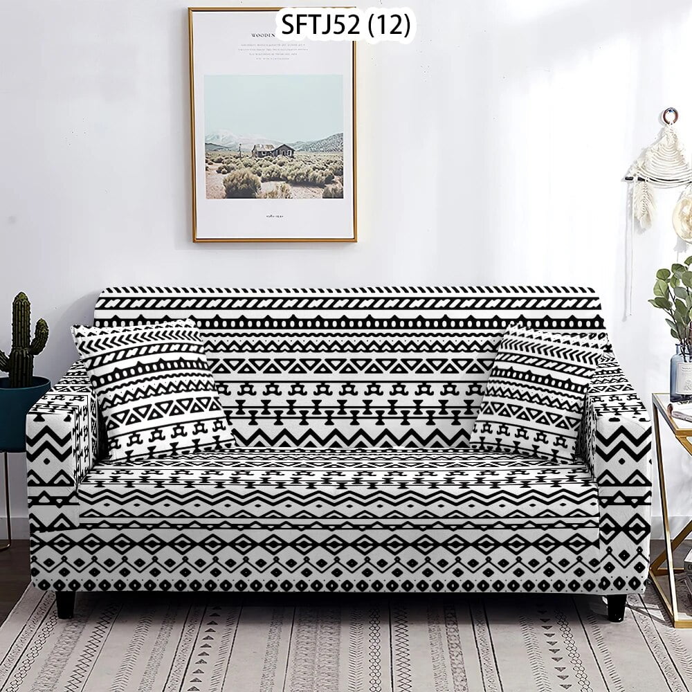 Symmetrical Graphics Beige Cover Sofa L Shape Anti-Dust Corner Shaped ...