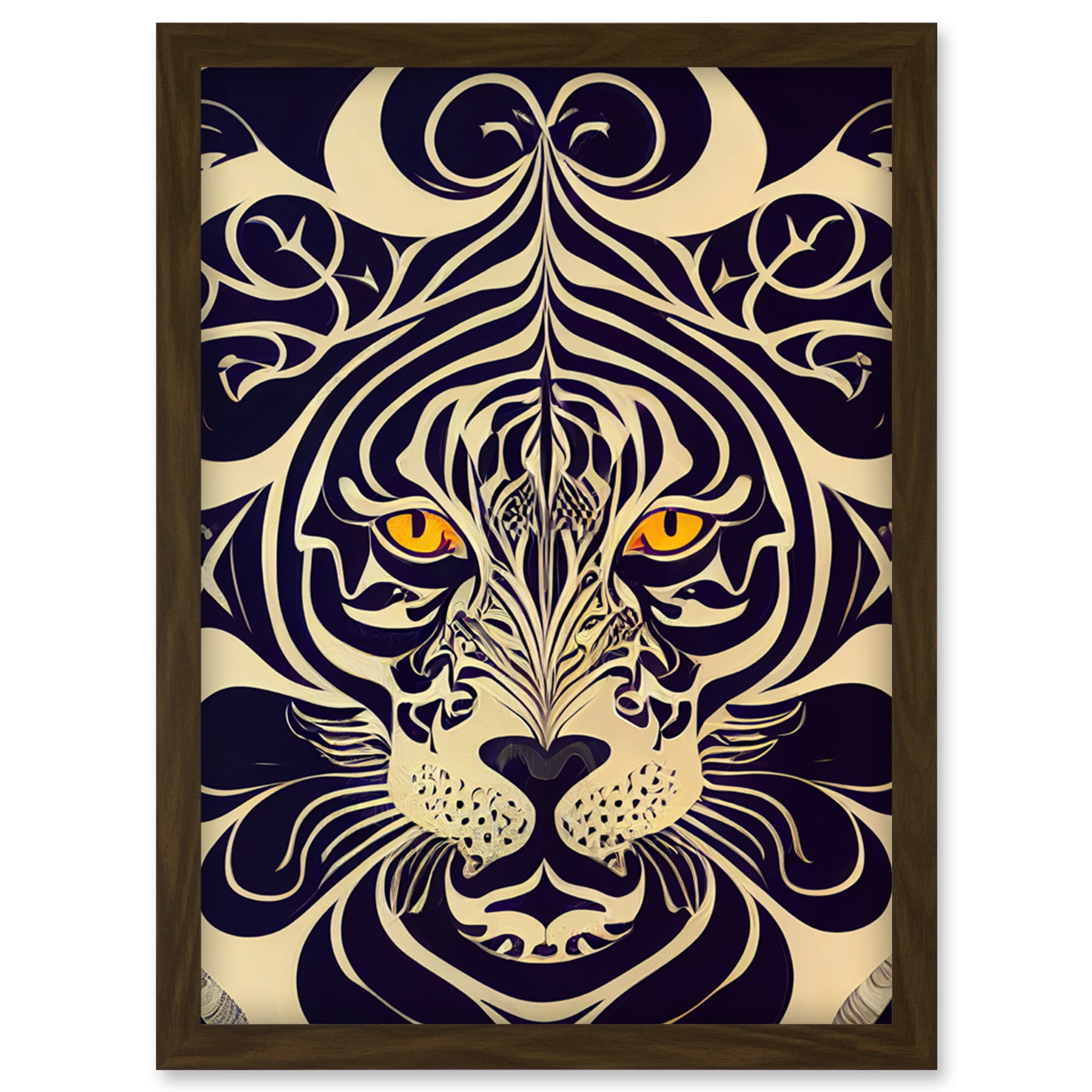 Symmetrical Illustration Of Tiger Face With Yellow Eyes Black And Cream ...