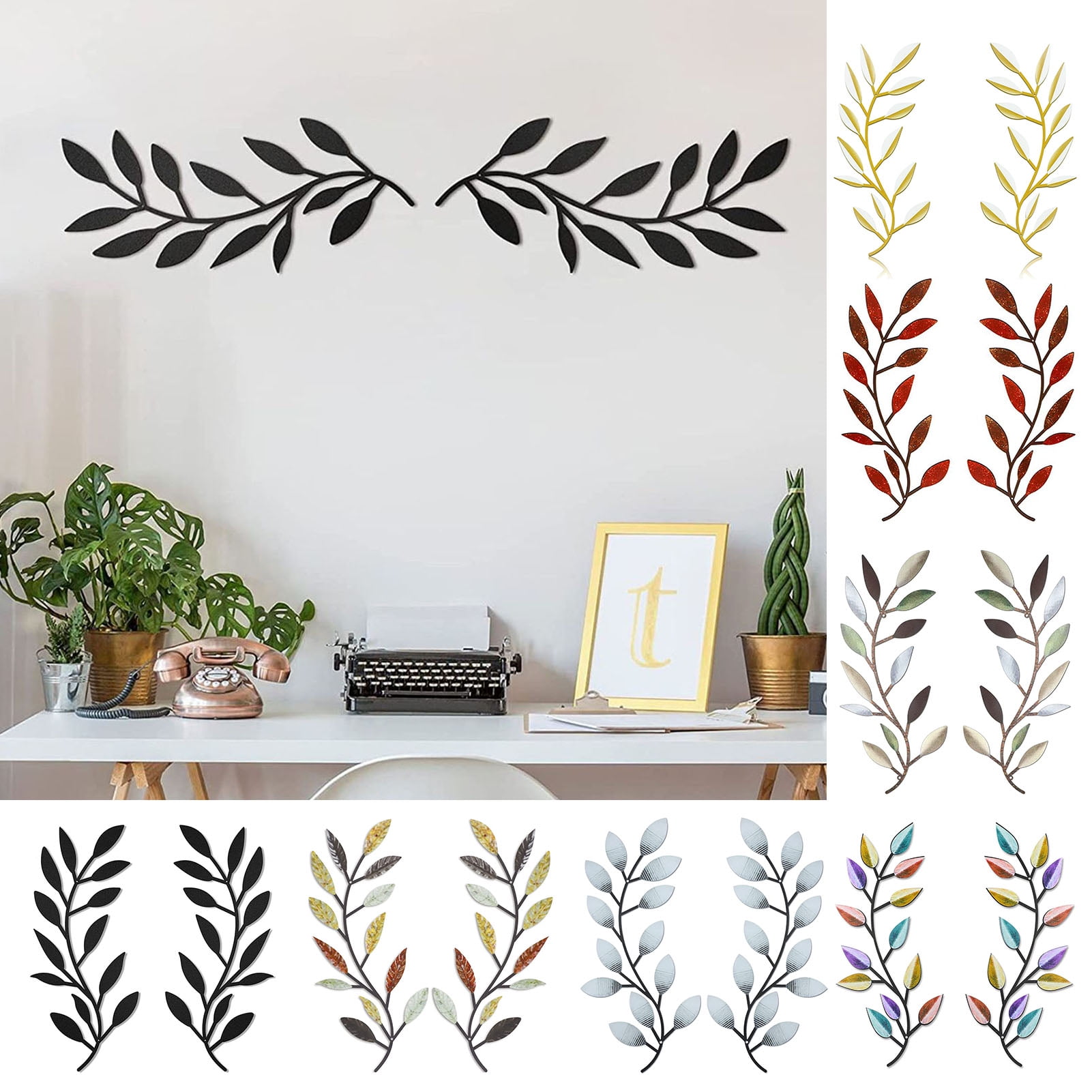 Symmetrical Leaf Wall Decor - Easy to Hang - Black Wrought Iron Scroll ...
