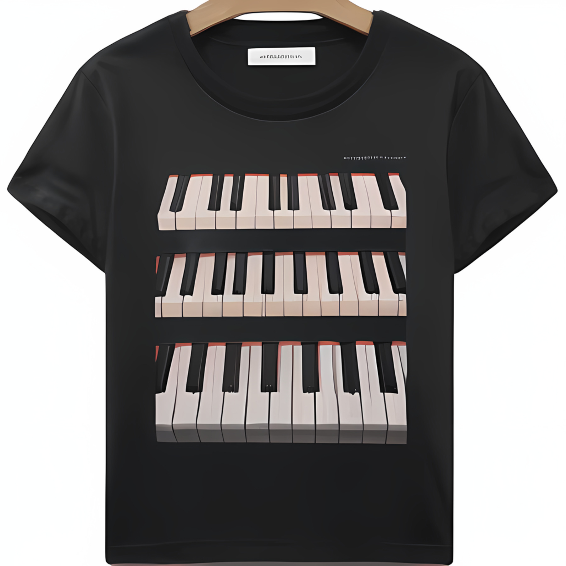 Symmetrical Piano Keys Design Black T-Shirt Front View Perfect for ...
