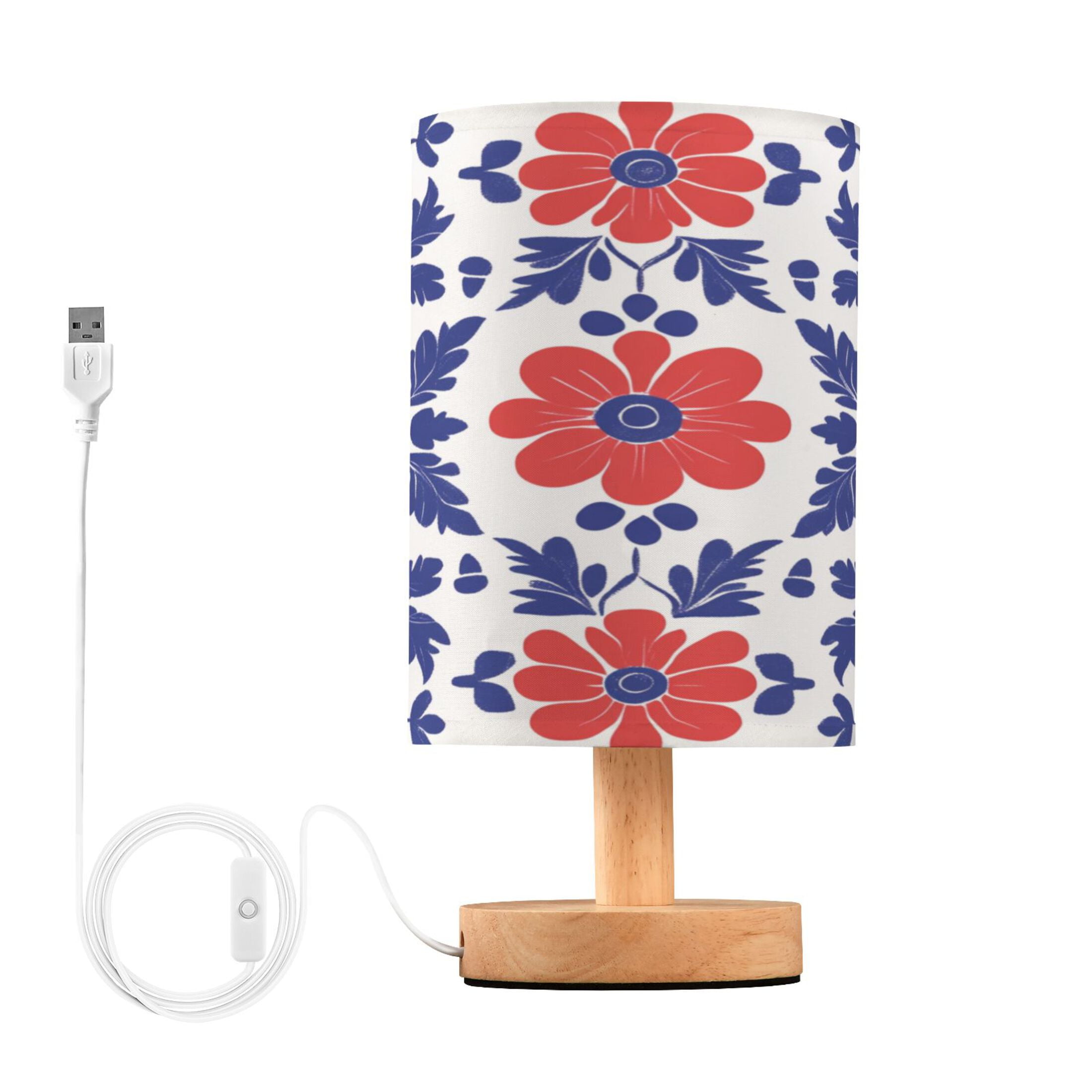Symmetrical Red Flowers Small Lamp Printed Gifts Table Lamp USB Bedside ...