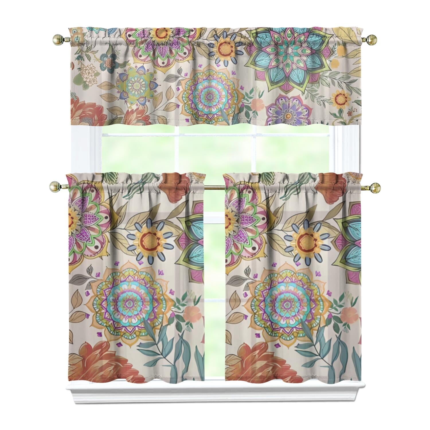 Symmetrical Rustic Kitchen Curtains Set - Boho Chic Tier & Valance with ...