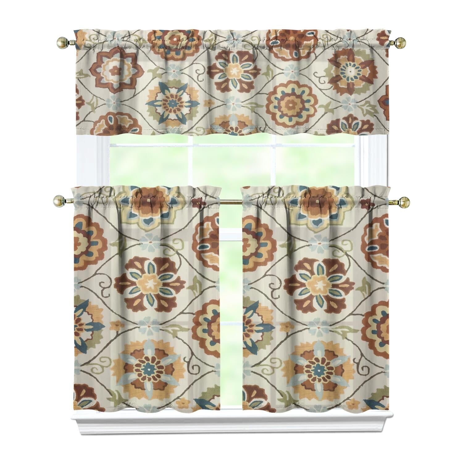 Symmetrical Rustic Nordic Kitchen Curtains 3 Piece Set - Boho Bohemian ...